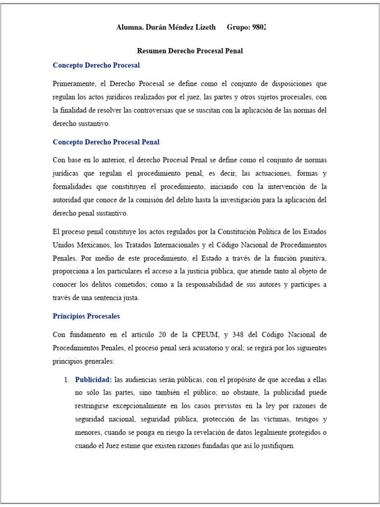 Resumen Derecho Procesal Penal | PDF | Derecho penal | Ley procesal