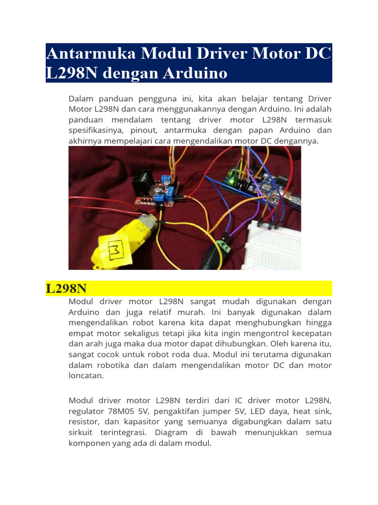 11 Antarmuka Modul Driver Motor DC L298N Dengan Arduino | PDF