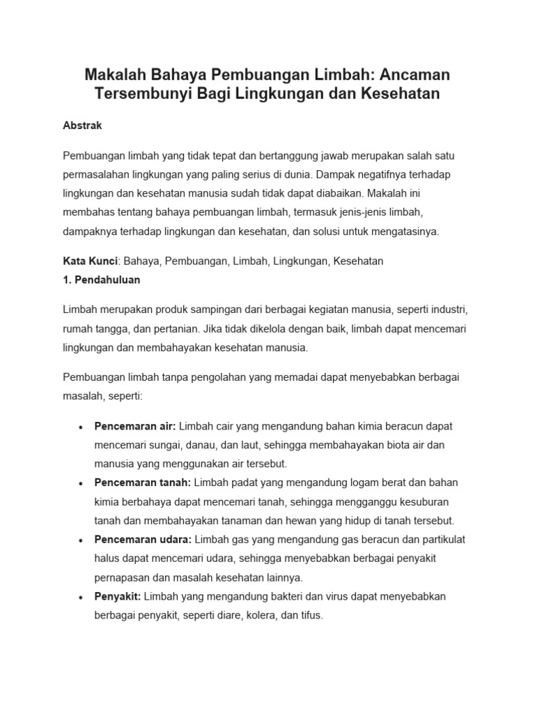 Makalah Bahaya Pembuangan Limbah | PDF | Sains & Matematika
