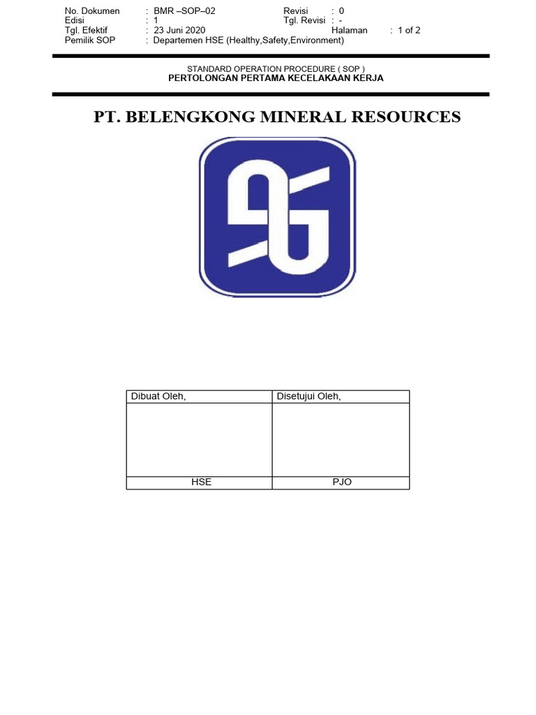 Sop P3K PT - BMR | PDF