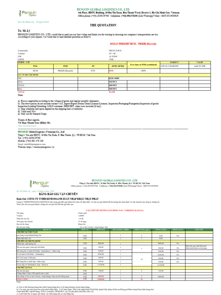 20.4 Ocean Freight HCM - Karichi | PDF