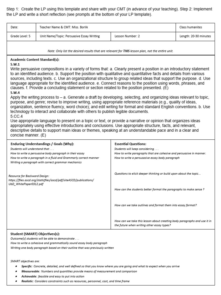 ed 327 lesson plan template 2023 1 | PDF | Teachers | Learning