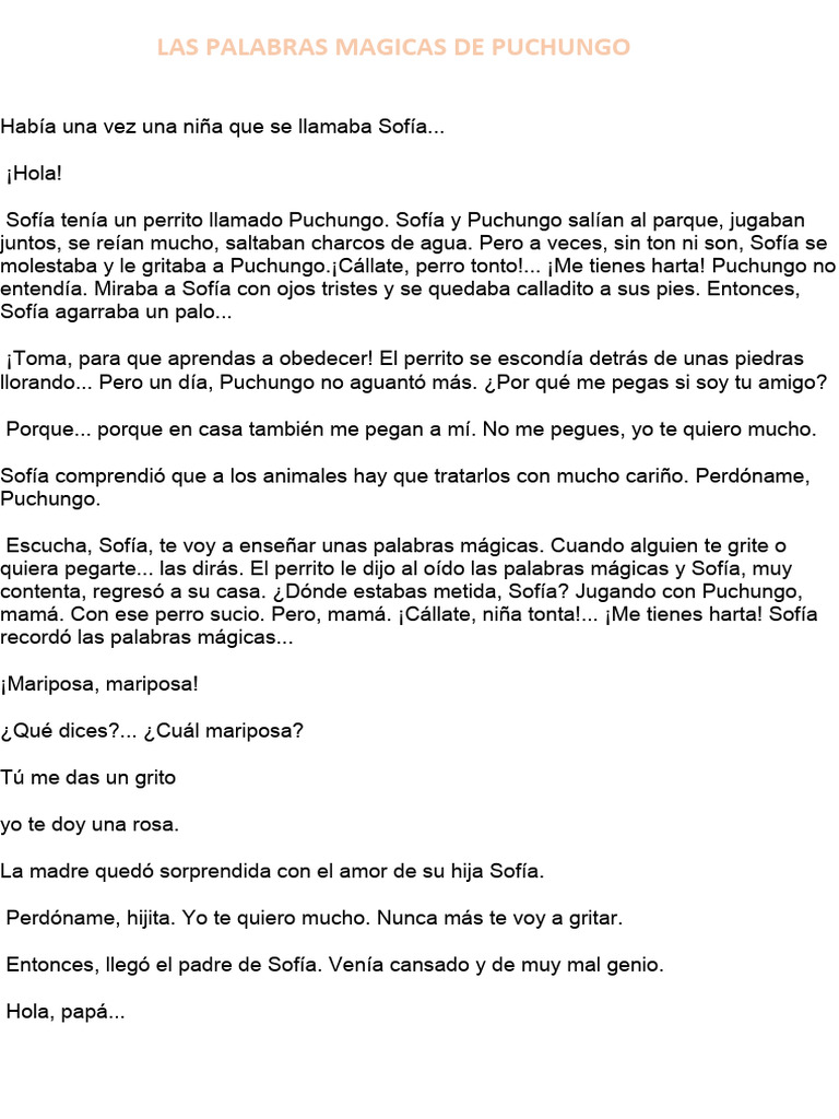 Las Palabras Magicas de Puchungo | PDF