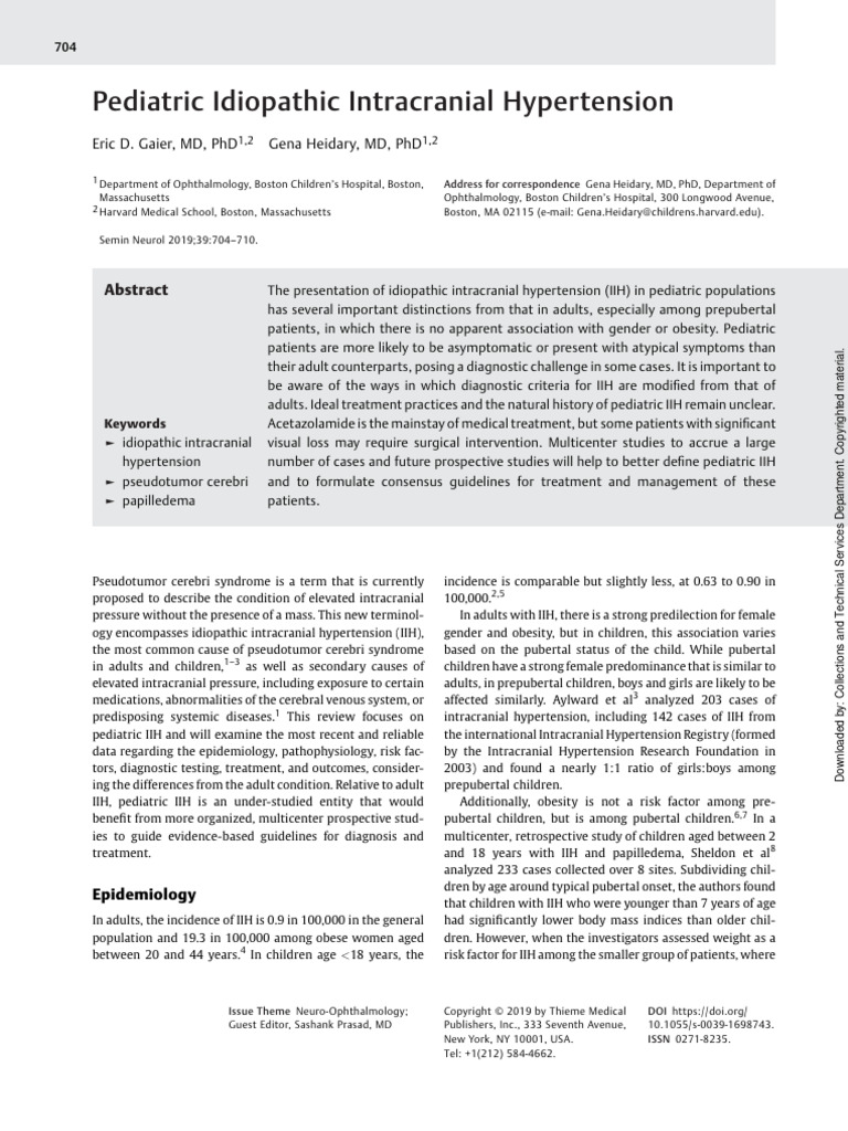 2019 - Pediatric Idiopathic Intracranial Hypertension | PDF | Clinical ...
