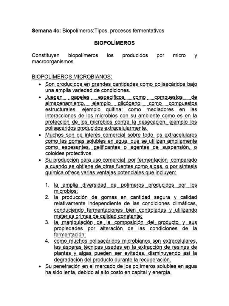 S 4c Biopolímeros, Tipos, Procesos Fermentativos | PDF | Viscosidad | Reología