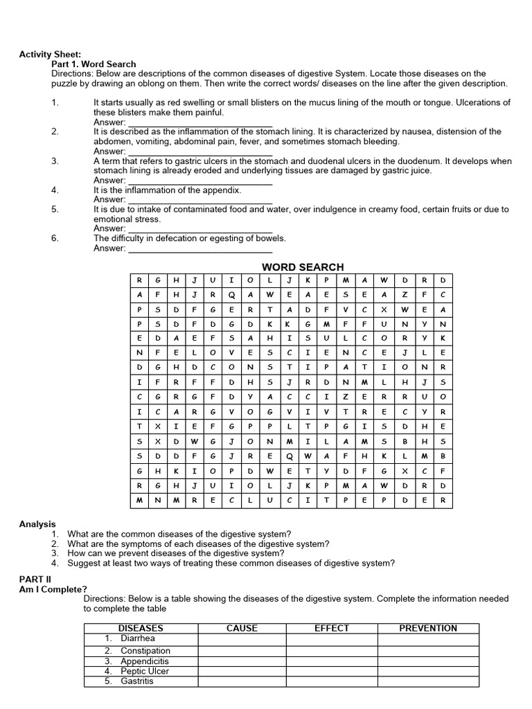 Lesson 4 Activity Sheet | PDF | Stomach | Clinical Medicine