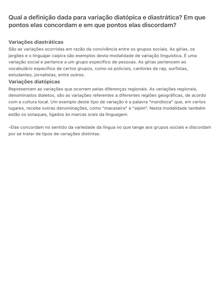 Qual A Definição Dada para Variação Diatópica e Diastrática em Que ...