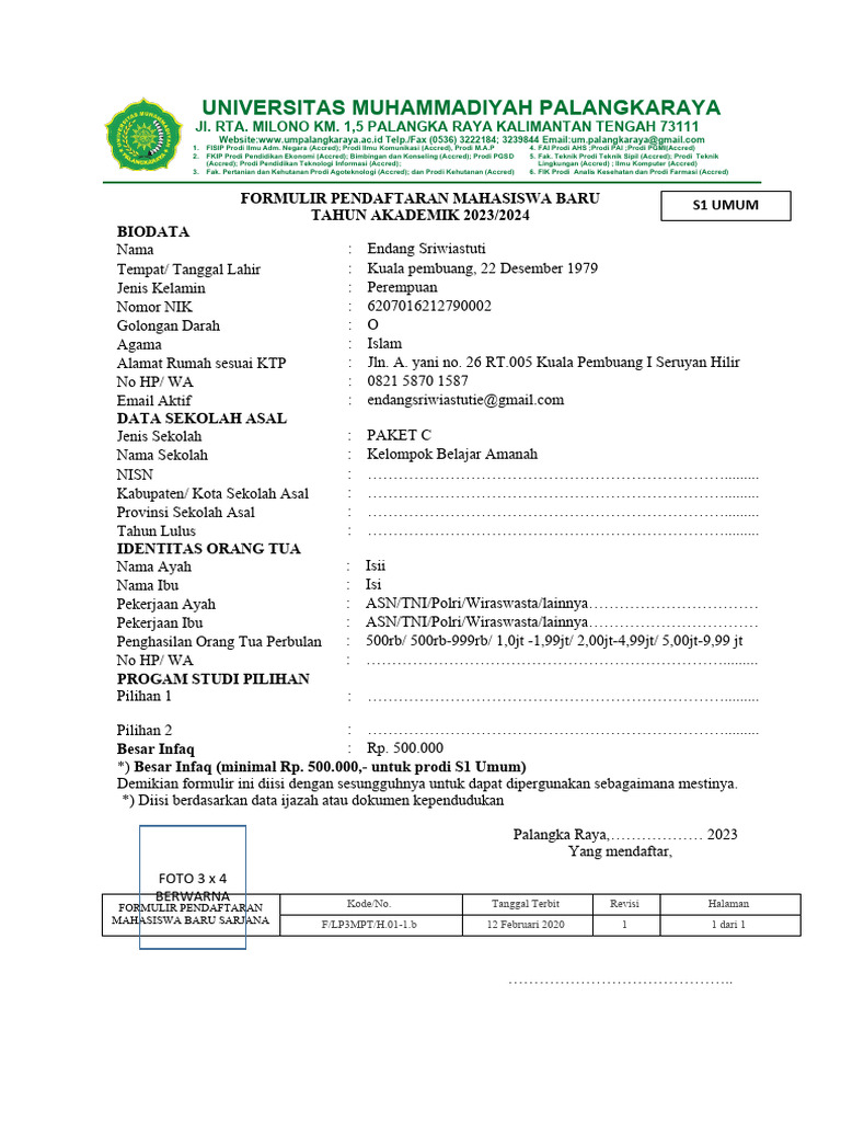 Formulir Data Diri S1 - PMB FISIPOL (1) 11 | PDF