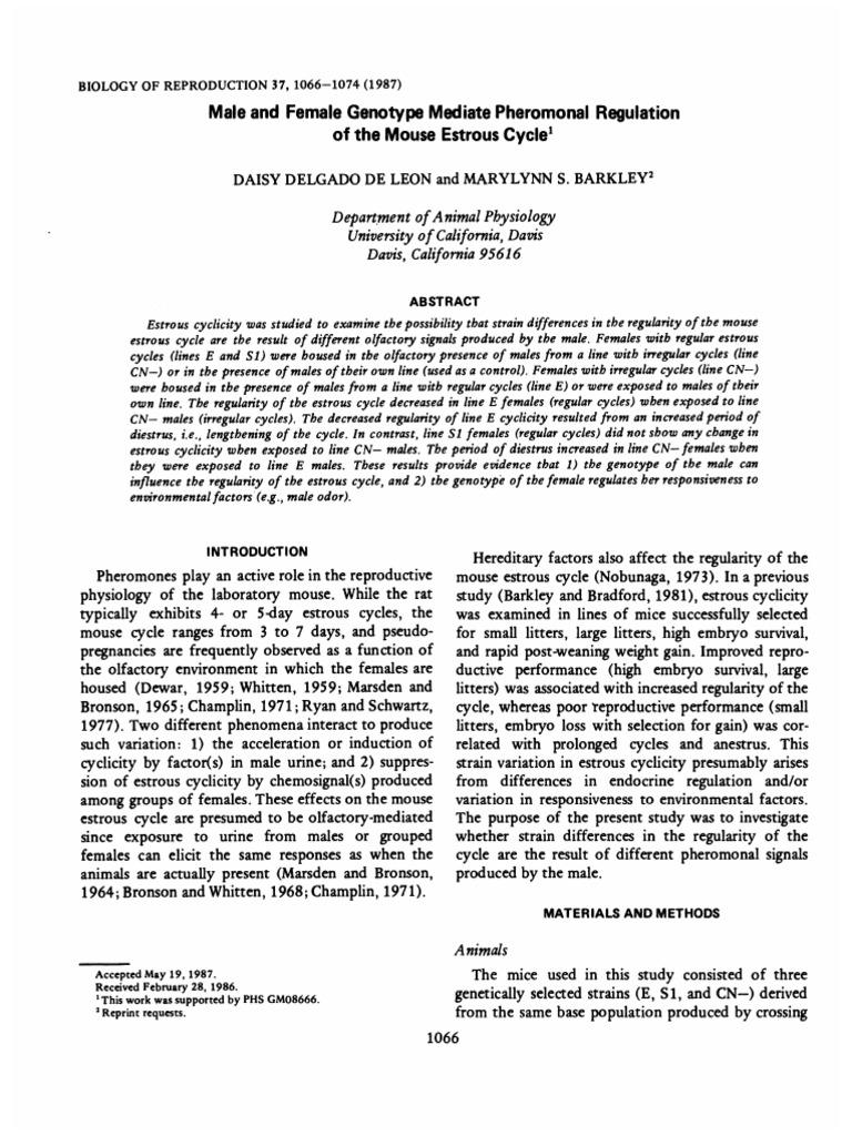 (1987) Male and Female Genotype Mediate Pheromonal Regulation of The ...