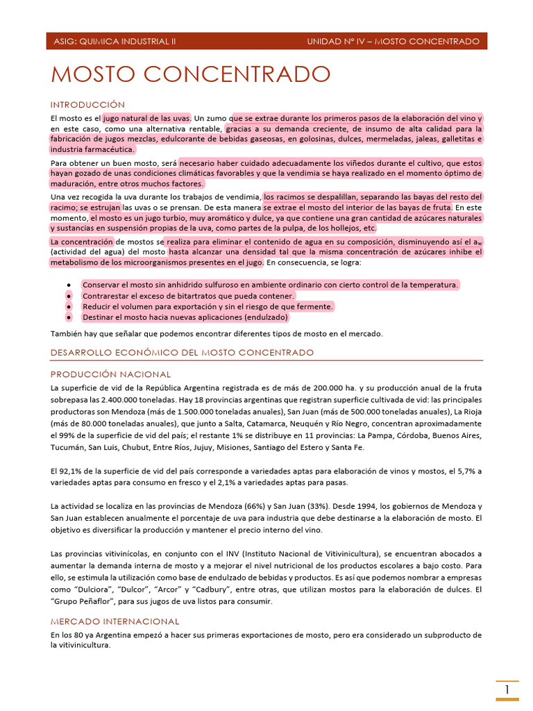Mosto Concentrado: Definición y Usos | PDF | Agua | Ácido clorhídrico