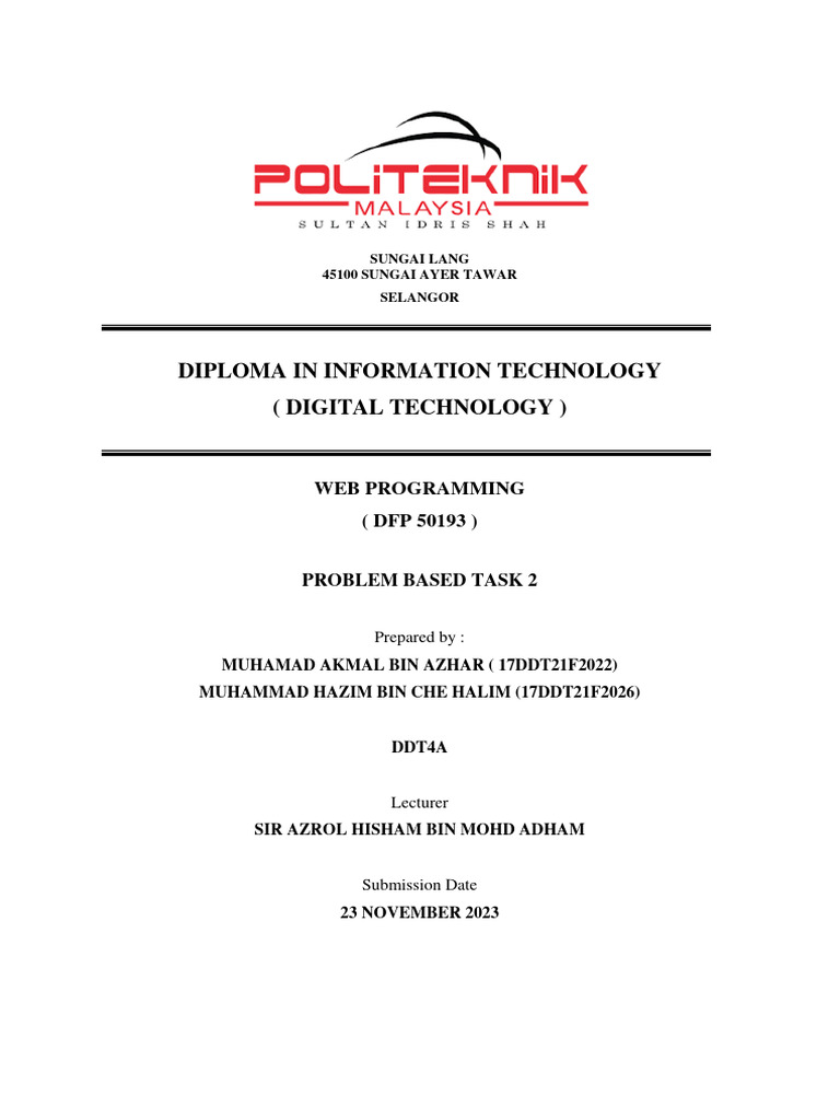 PBT2 Web Programming (F2022, F2026) | PDF | Php | Software Engineering