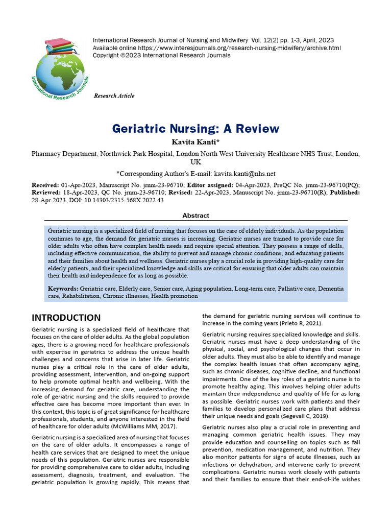 Geriatric Nursing A Review | PDF | Geriatrics | Gerontological Nursing