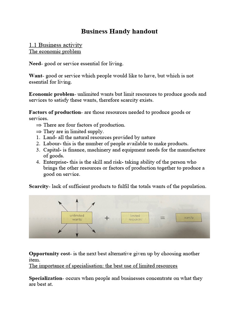Business Handy Handout - CT1 | PDF | Division Of Labour | Factors Of ...
