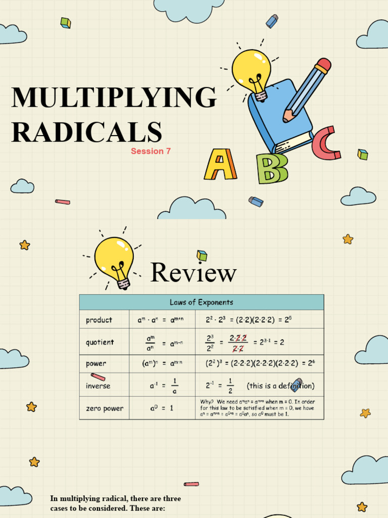 Session 7 & 8 Multiplying Radicals | PDF | Multiplication | Exponentiation