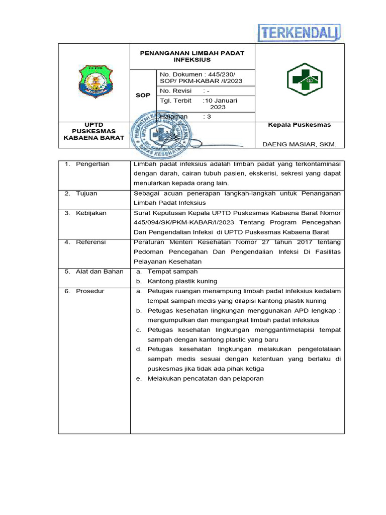 5.5.3 SOP Penanganan Limbah Padat Infeksius | PDF | Sains & Matematika ...