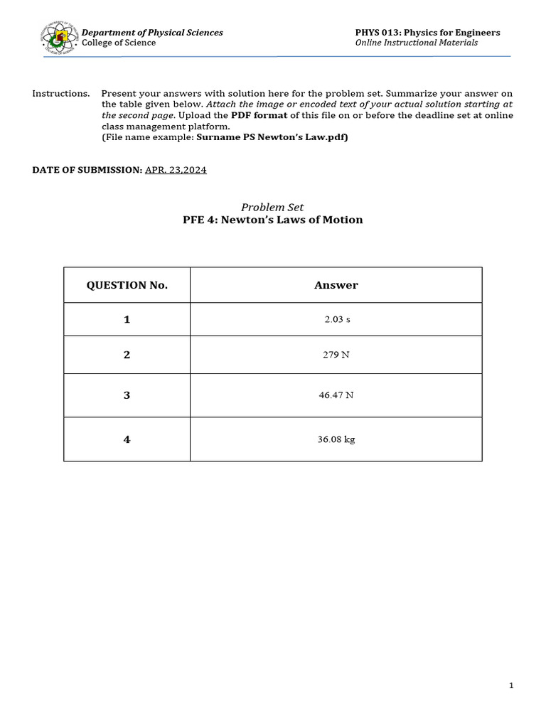PS Newtons Laws of Motion Solution | PDF