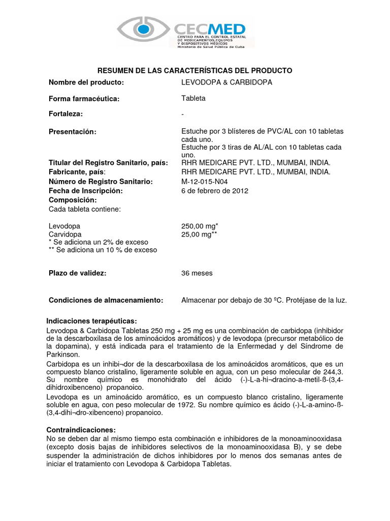 m12015n04 Levodopa Carbidopa | PDF | Medicina CLINICA | Medicina