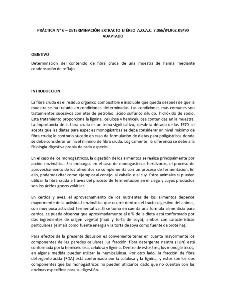 Determinacion de Fibra Cruda | PDF | Fibra dietética | Dieta y nutrición