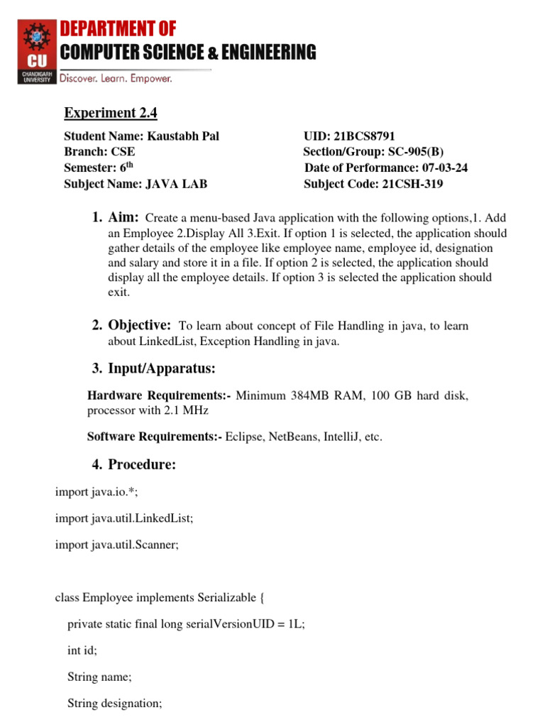 Exp 2.4 | PDF | Java (Programming Language) | Application Software