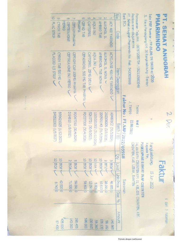 Faktur Obat PBF 16 Juni 2022 | PDF
