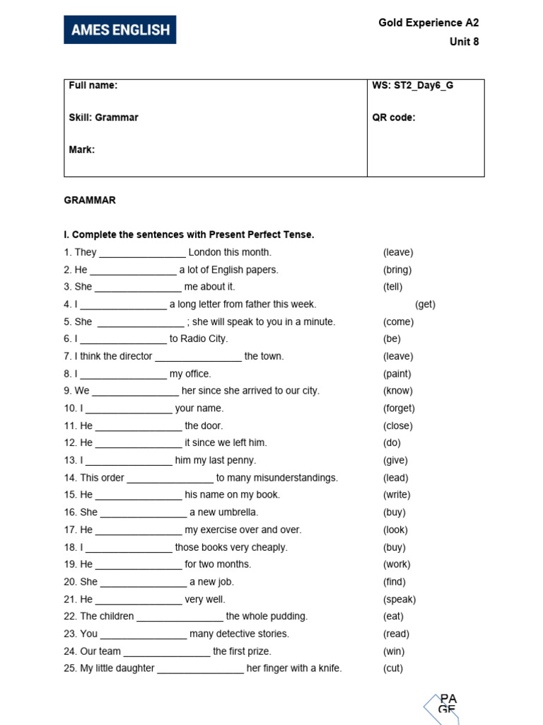 AE2 - Unit 8 - Grammar (1) | PDF