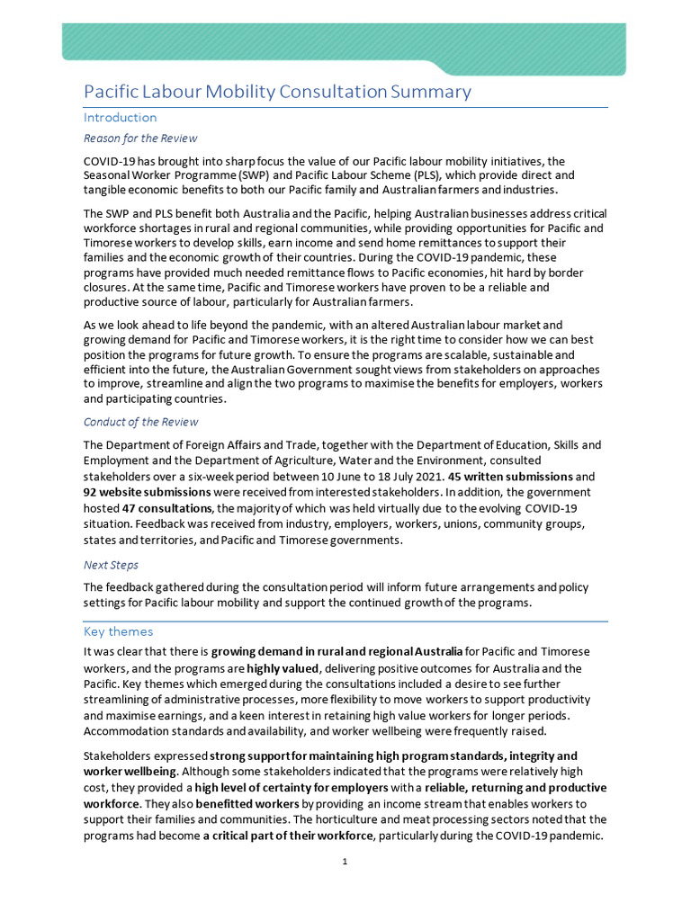 Pacific Labour Mobility Consultation Summary | PDF | Employment ...