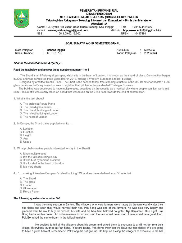 25 Soal B. Ing Xi TKR 1 Magang | PDF