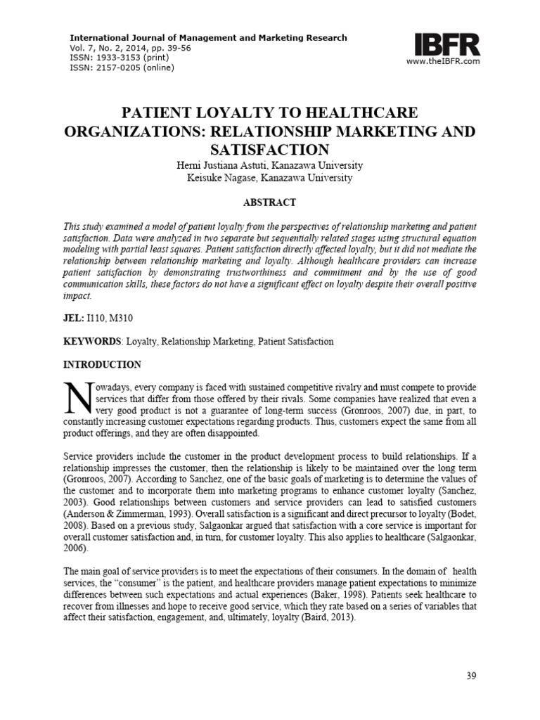 Patient Loyalty To Healthcare Organizati Download Free Pdf Structural Equation Modeling