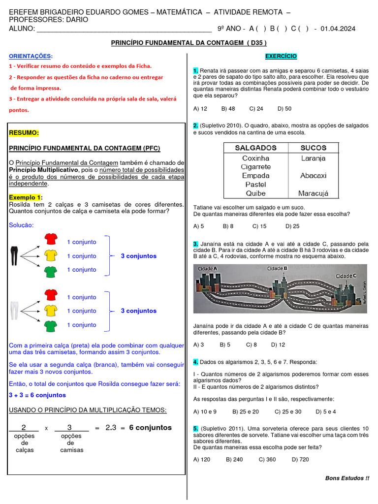 9º Ano - A-B-C - Mat - Ativ Remota - 01.04.24 | PDF