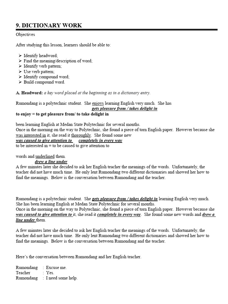 English Dictionary Skills | PDF | Verb | Clause