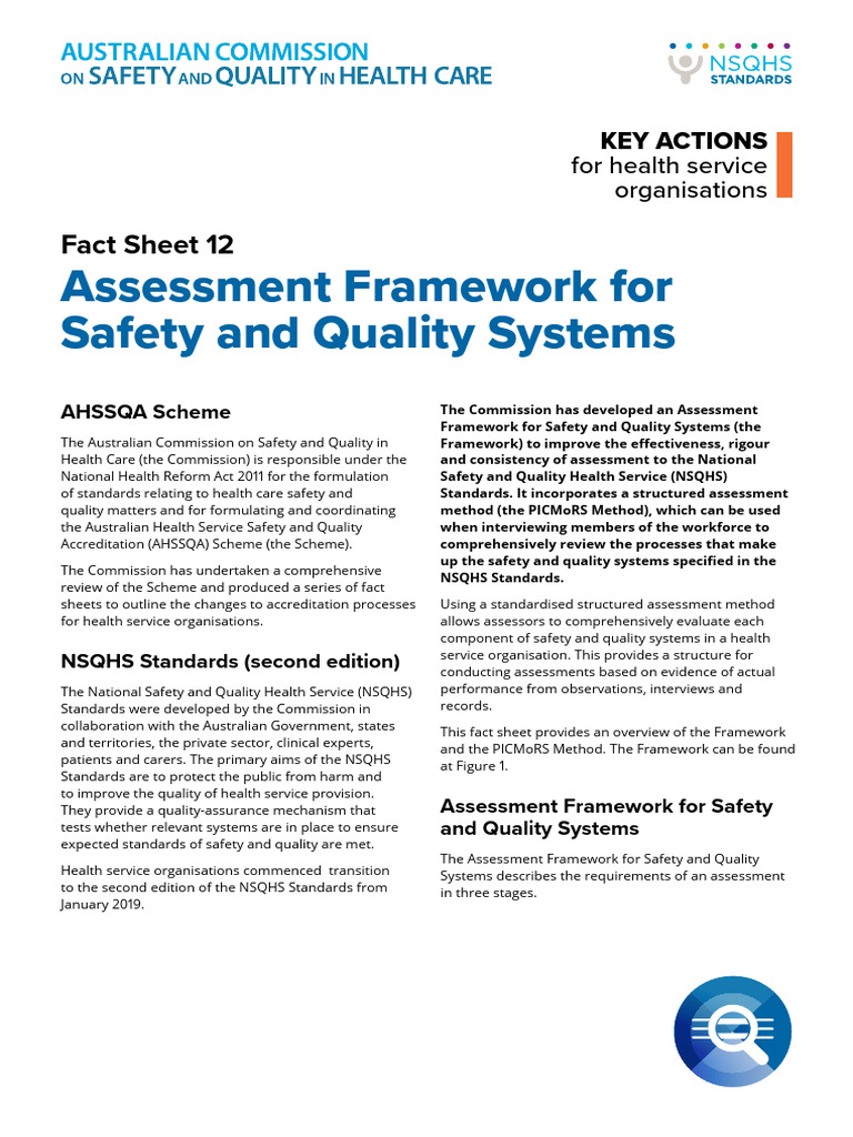 조사위원 지침 Fact Sheet 12 Assessment Framework for Safety and Quality ...