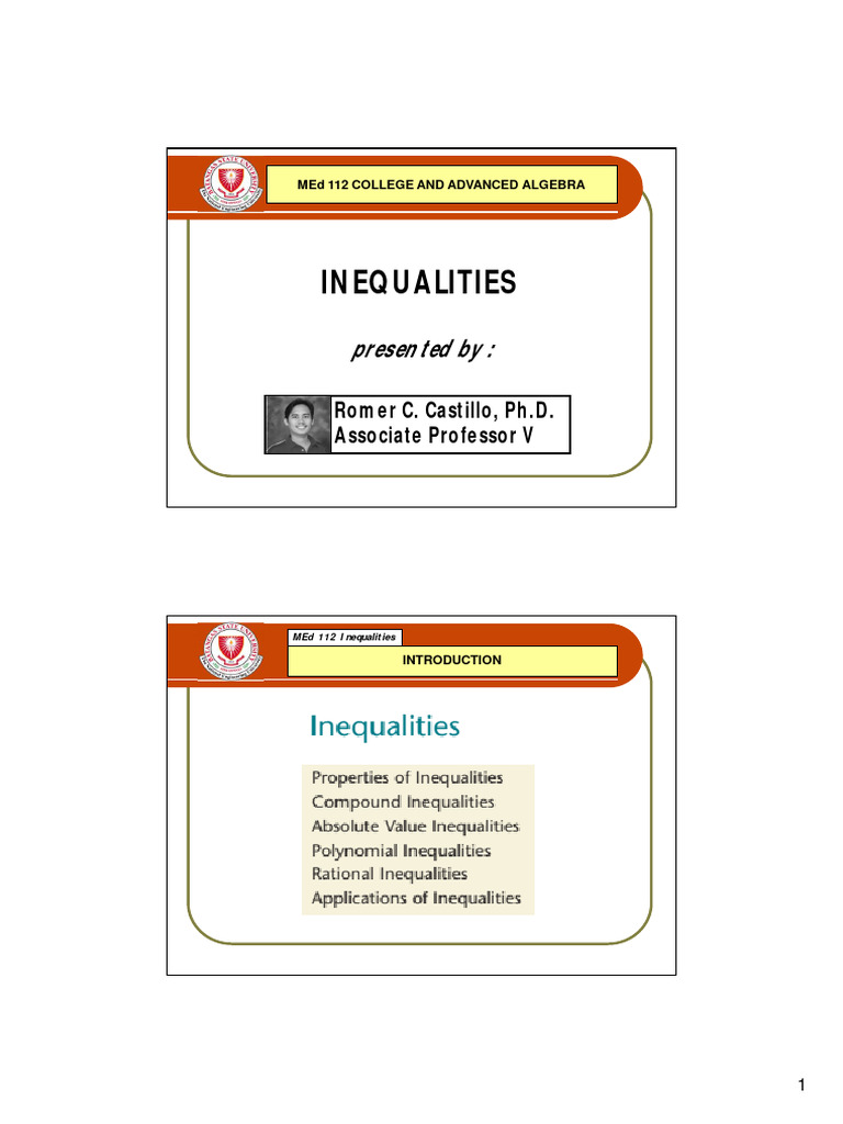 BSEd Math MEd 112 19 Inequalities Compatibility Mode | PDF | Mathematics | Algebra
