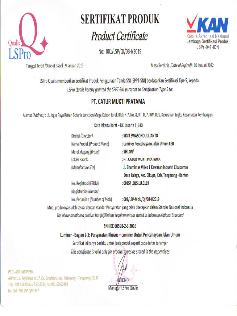 Sertifikat SNI Dan Lampiran Terbaru | PDF