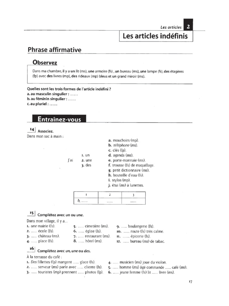 Les articles indefinis | PDF