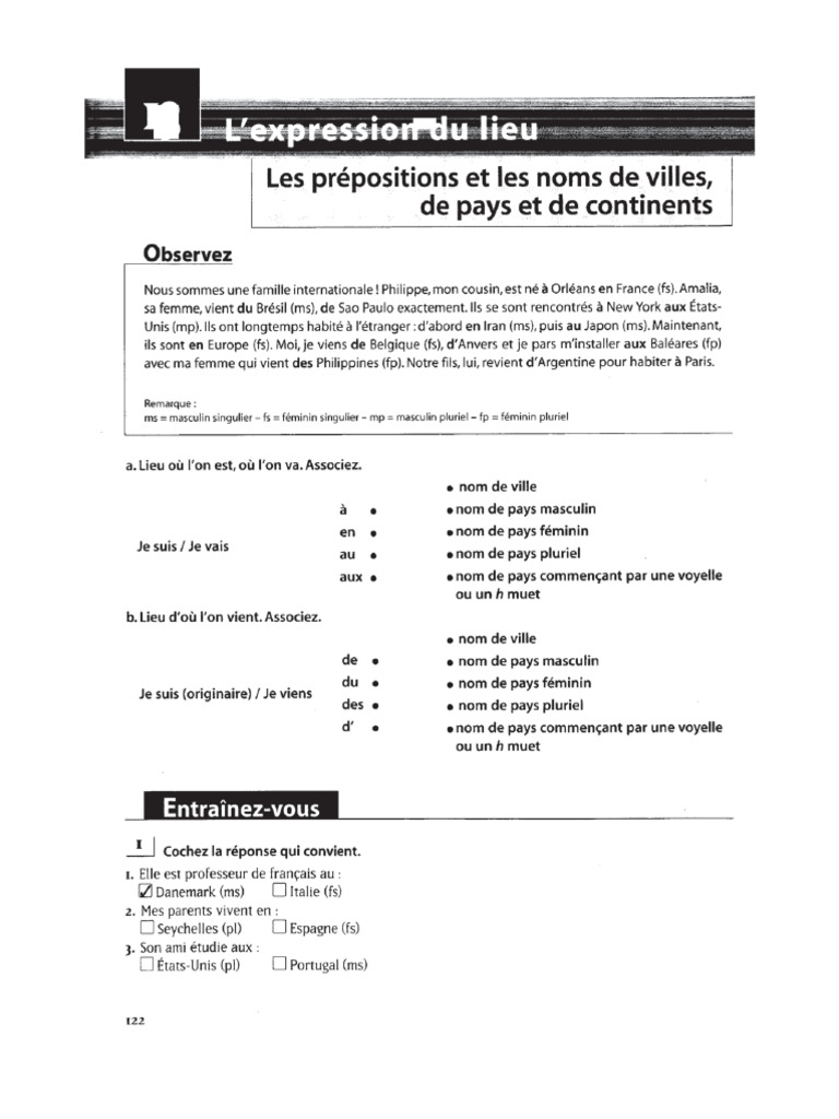 preposition de lieu et pays | PDF