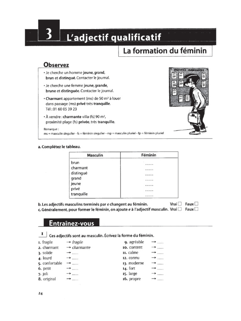 Les Adjectifs Qualificatifs Et Les Accords A1.2 | PDF