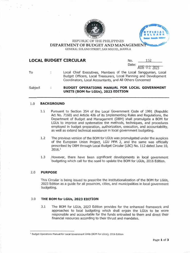 LOCAL-BUDGET-CIRCULAR-NO-152-DATED-AUGUST-02-2023 | PDF
