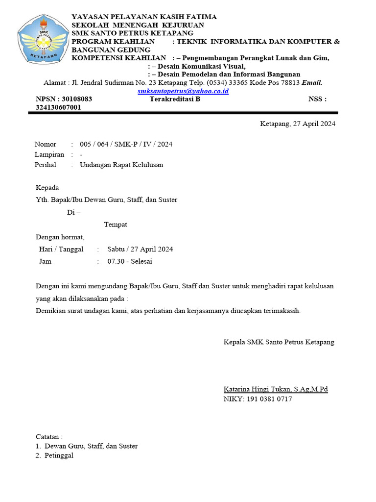 Surat Undangan Rapat Kelulusan 2023-2024 | PDF