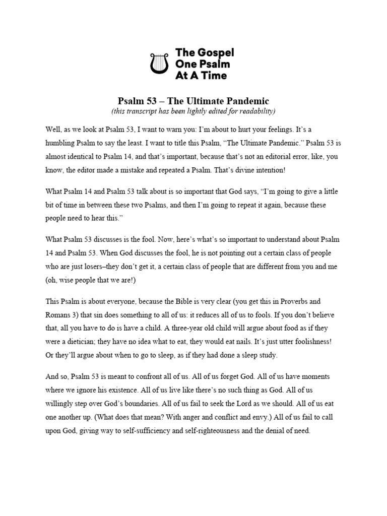 026 Psalm 53 The Ultimate Pandemic Pdf Psalms Jesus