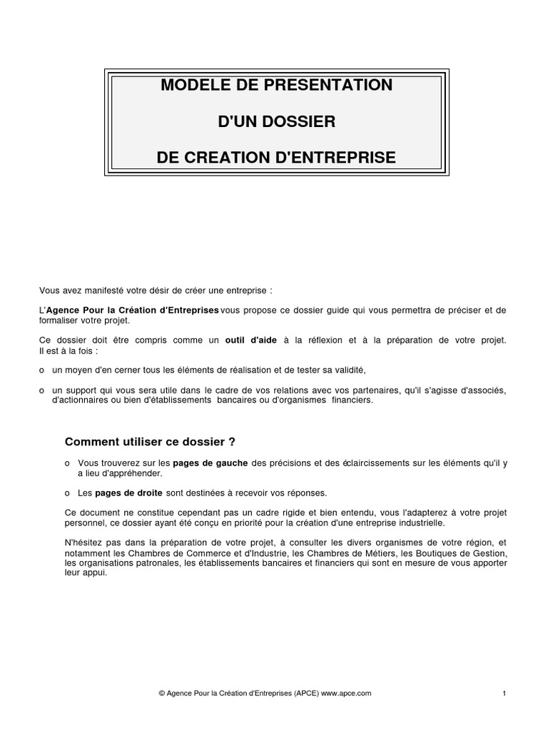 Modèle de dossier de création d'entreprise | PDF | Inventaire | Business