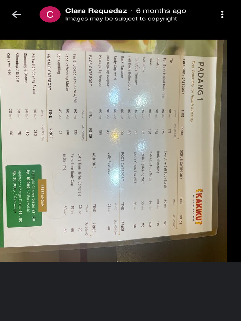 Kakiku Spa Price List and Services | PDF