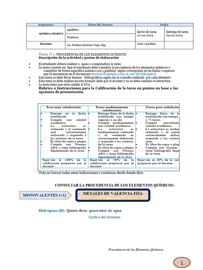 Tarea 2(PB)Procedencia de los Elementos Químios actualizada (1) | PDF ...