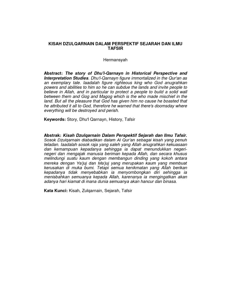 Admin, KISAH DZULQARNAIN DALAM PERSPEKTIF SEJARAH DAN ILMU TAFSIR Hermansyah | PDF