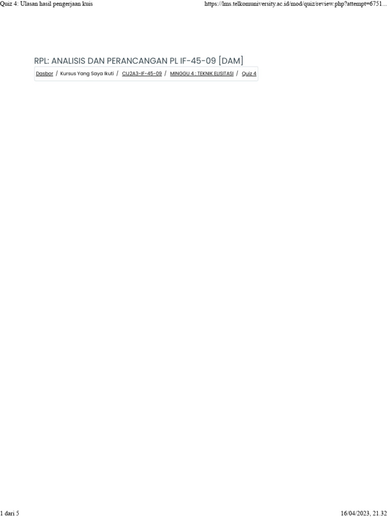 Quiz 4 Ulasan Hasil Pengerjaan Kuis RPL | PDF