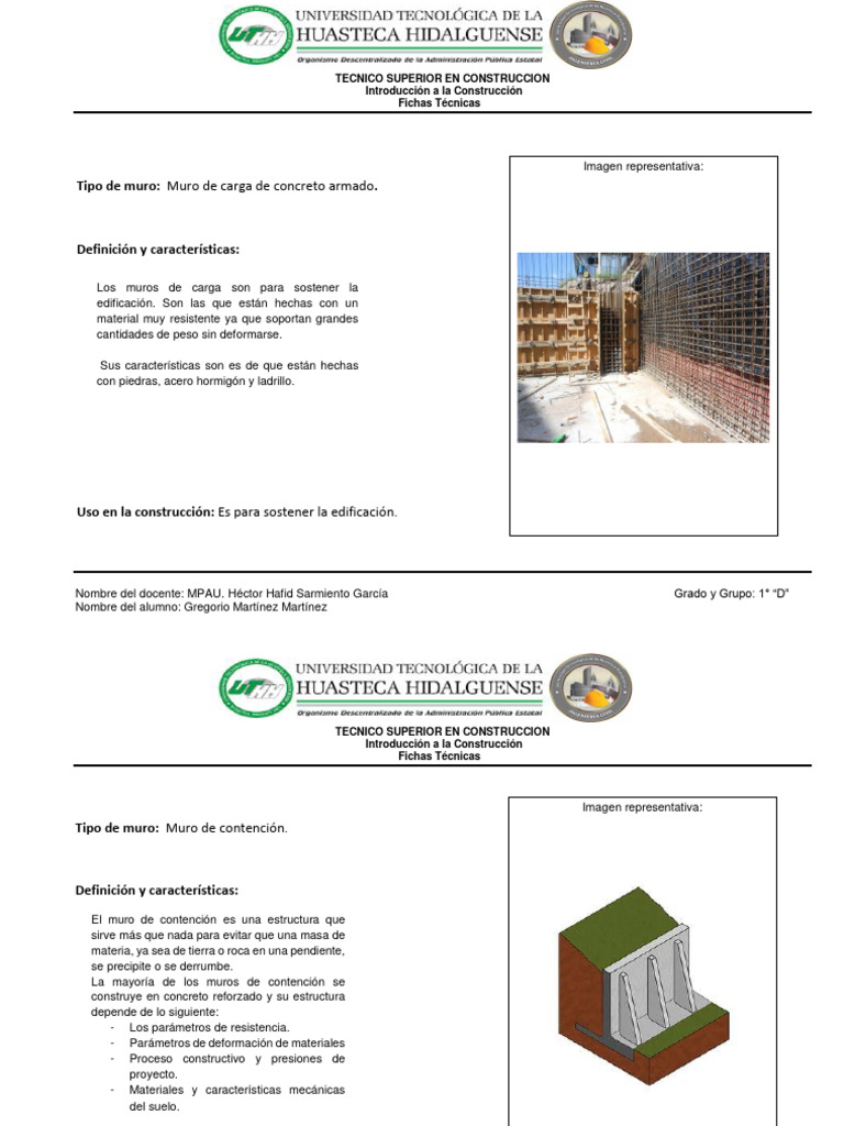 Fichas tecnicas de tipos de muros_Gregorio Martinez_1D | PDF | pared | Hormigón