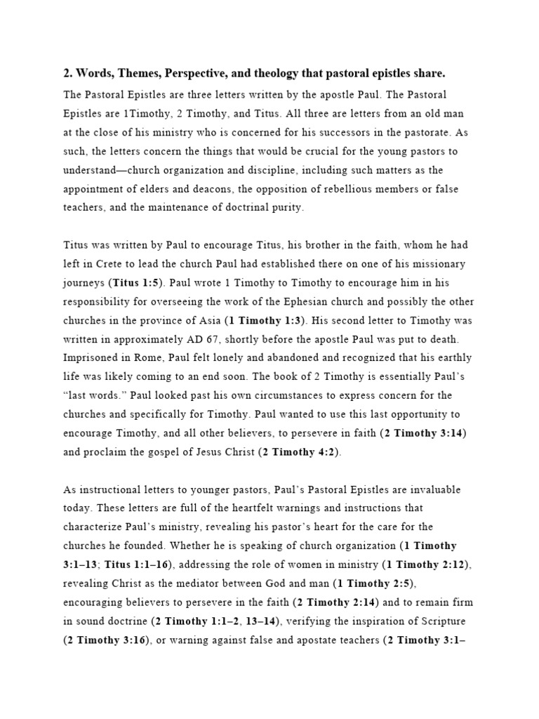 Words, Themes, Perspective, and Theology That Pastoral Epistles Share | Download Free PDF | Paul ...