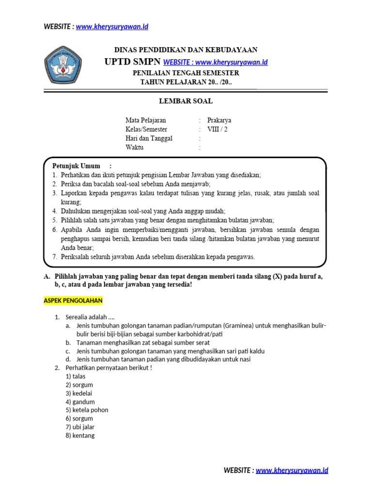 Soal PTS V2 Prakarya Kelas Viii K13 - 2324 | PDF | Seni