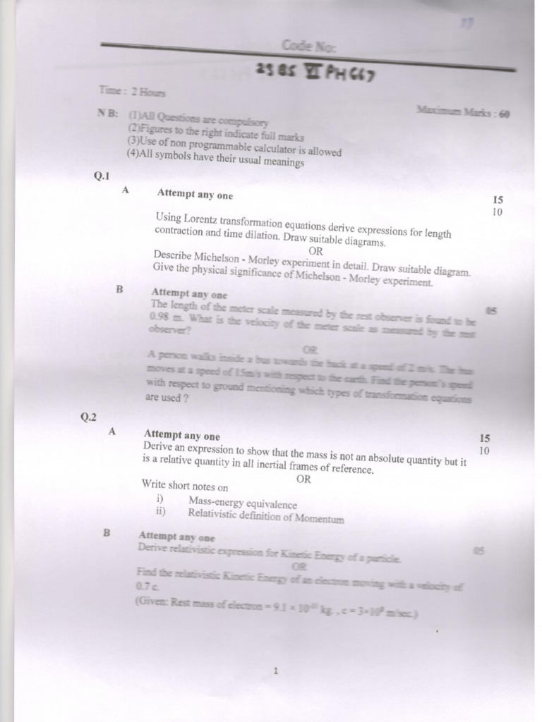 T.Y.B.sc Sem VI Special Theory of Rela | PDF