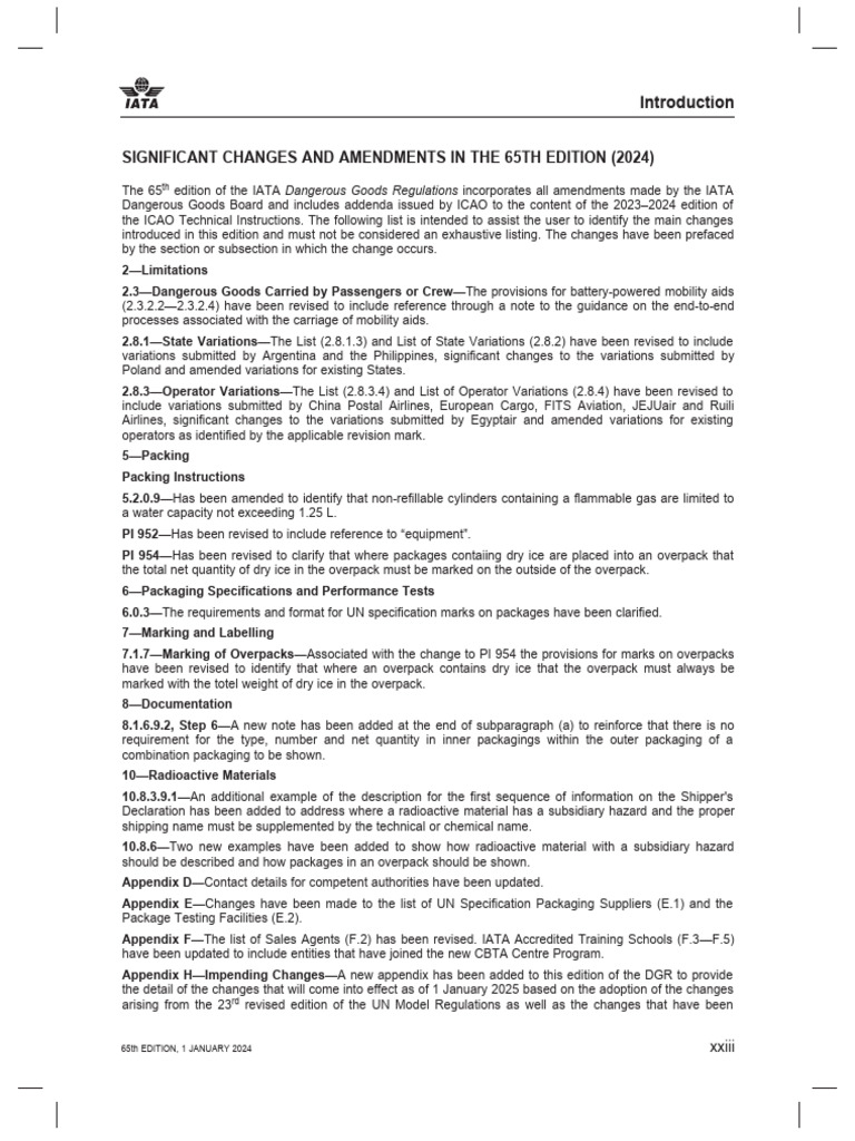 DGR 65 - EN Significant Changes | PDF | Dangerous Goods | Packaging And ...