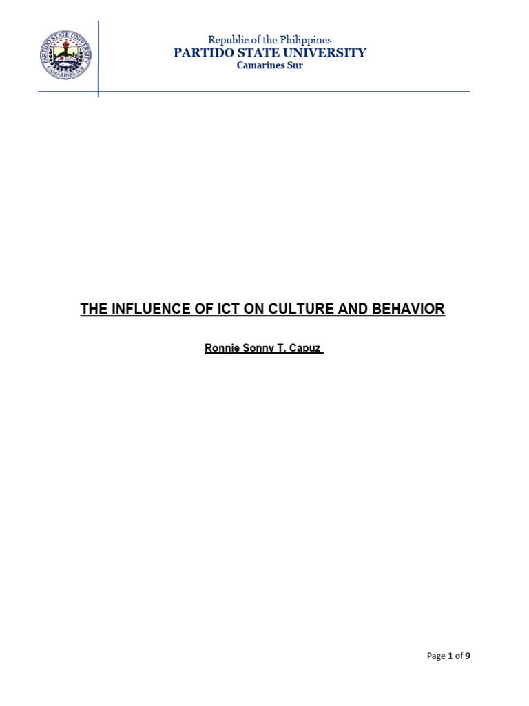 Literature Review of ICT on Culture and Behavior. Ronnie Capuz | PDF ...